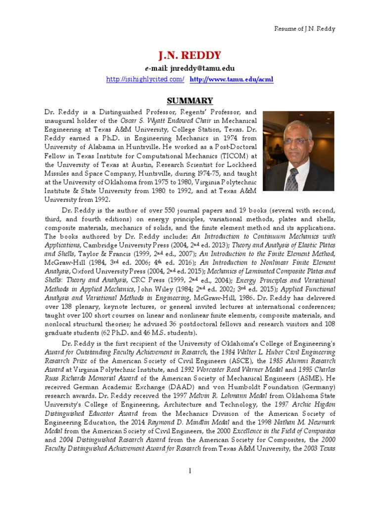 J.N. Reddy: E-Mail: Jnreddy@tamu - Edu | PDF | Engineering | Finite ...