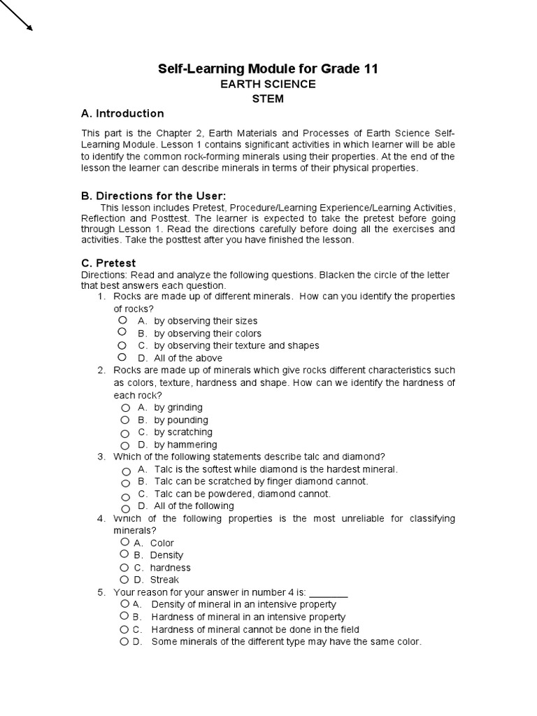 Grade 11 Earth Science: Mineral Identification | PDF | Rock (Geology ...