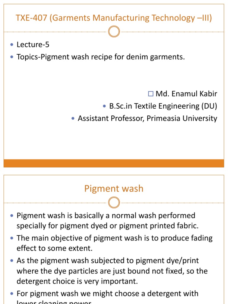 Pigment Wash Recipe for Denim Garments | PDF | Dye | Clothing