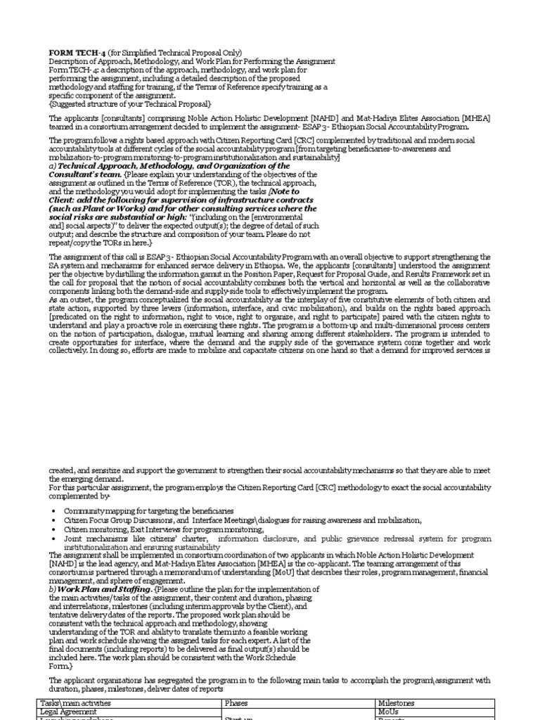 FORM TECH-4 (For Simplified Technical Proposal Only) : A) Technical ...