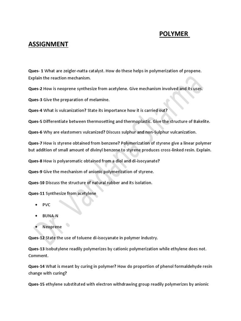 Polymer Assignment: Explain The Reaction Mechanism | PDF | Science & Mathematics | Technology ...