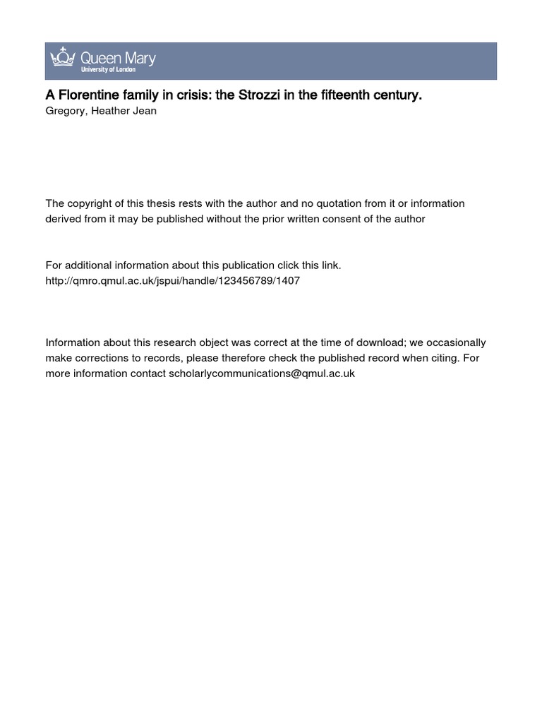 A Florentine Family in Crisis The Strozzi in The 15th Century | PDF ...
