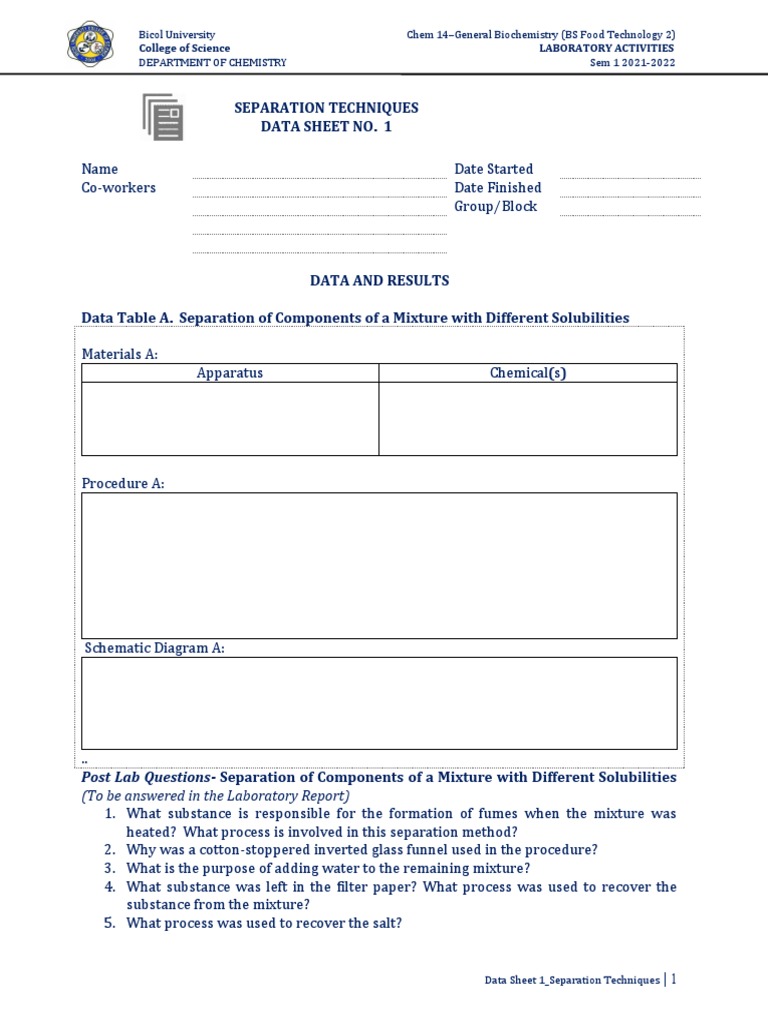 Data Sheet 1 - SEPARATION TECHNIQUES | PDF | Solubility | Solution
