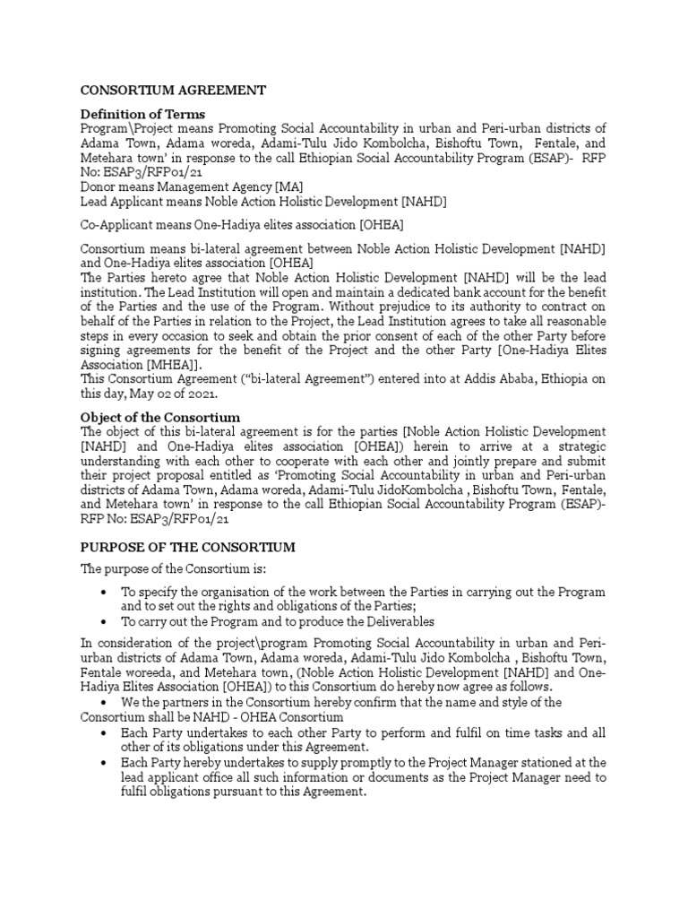 Consortium Agreement Definition of Terms | PDF | Legal Liability ...