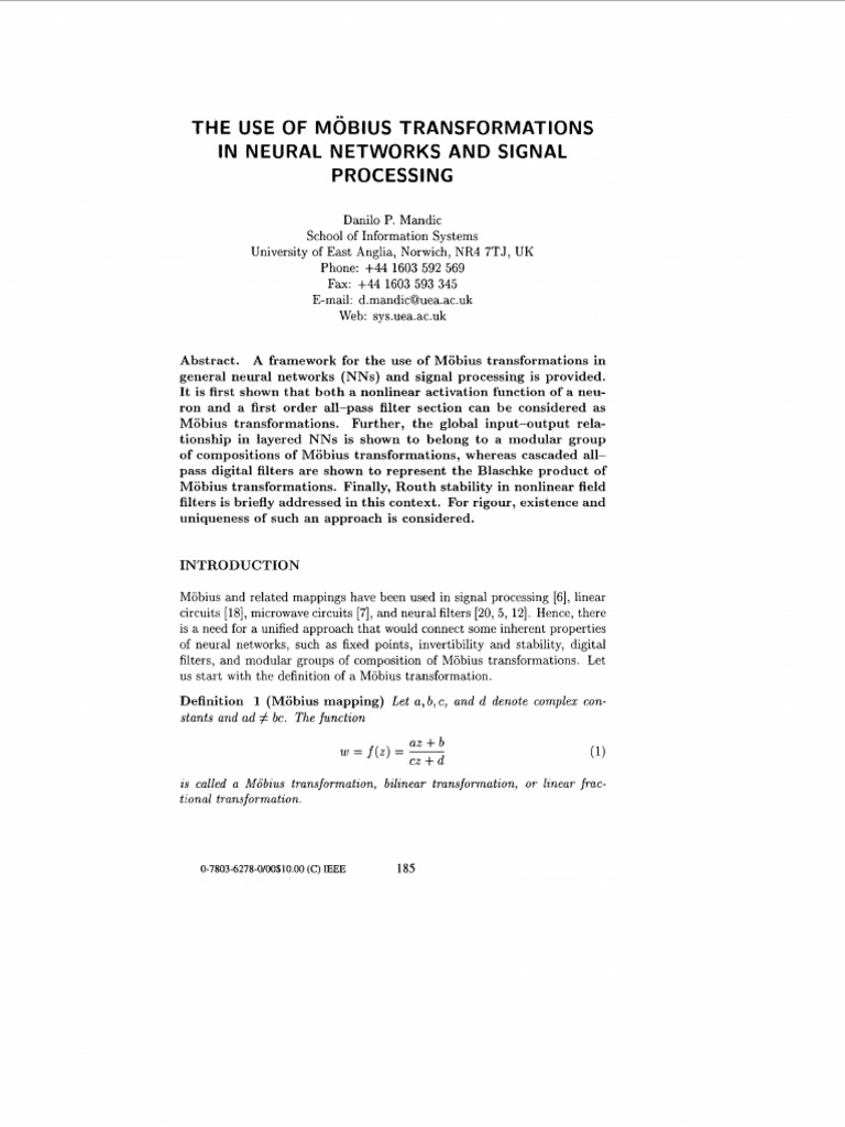 Use of Mobius: THE Transformations IN Neural Networks and Signal Process1 N G | PDF | Group ...