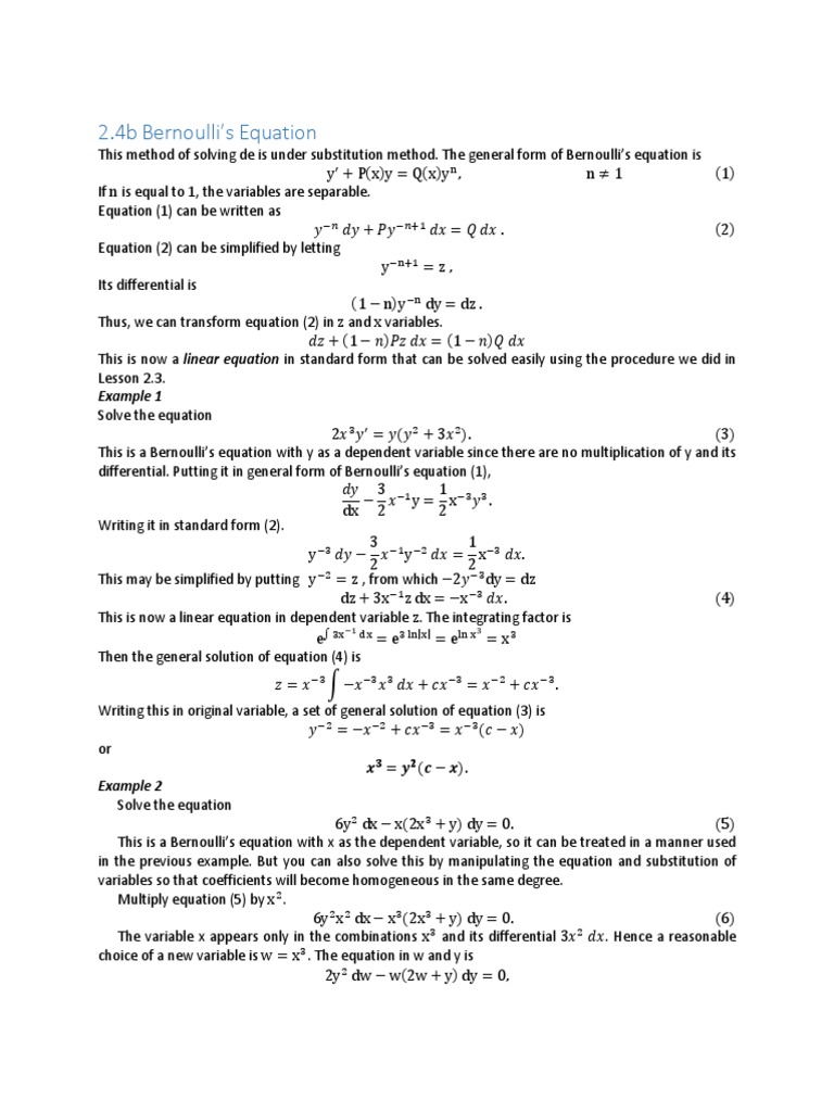 2.4b Bernoullis Eq | PDF | Equations | Applied Mathematics