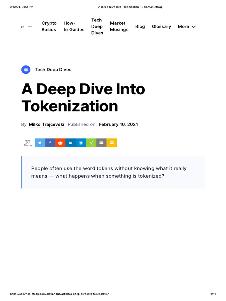 TK - A Deep Dive Into Tokenization - CoinMarketCap | PDF | Cryptocurrency