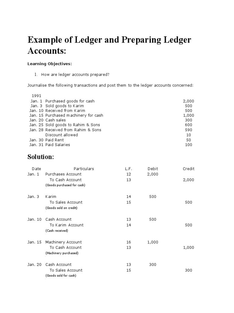 Example of Ledger and Preparing Ledger Accounts | PDF | Accounting ...