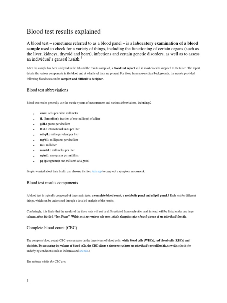 Blood Test Results Explained | PDF | Blood Cell | White Blood Cell