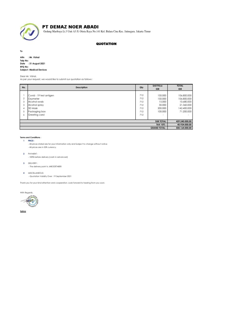 Quotation Medical | PDF