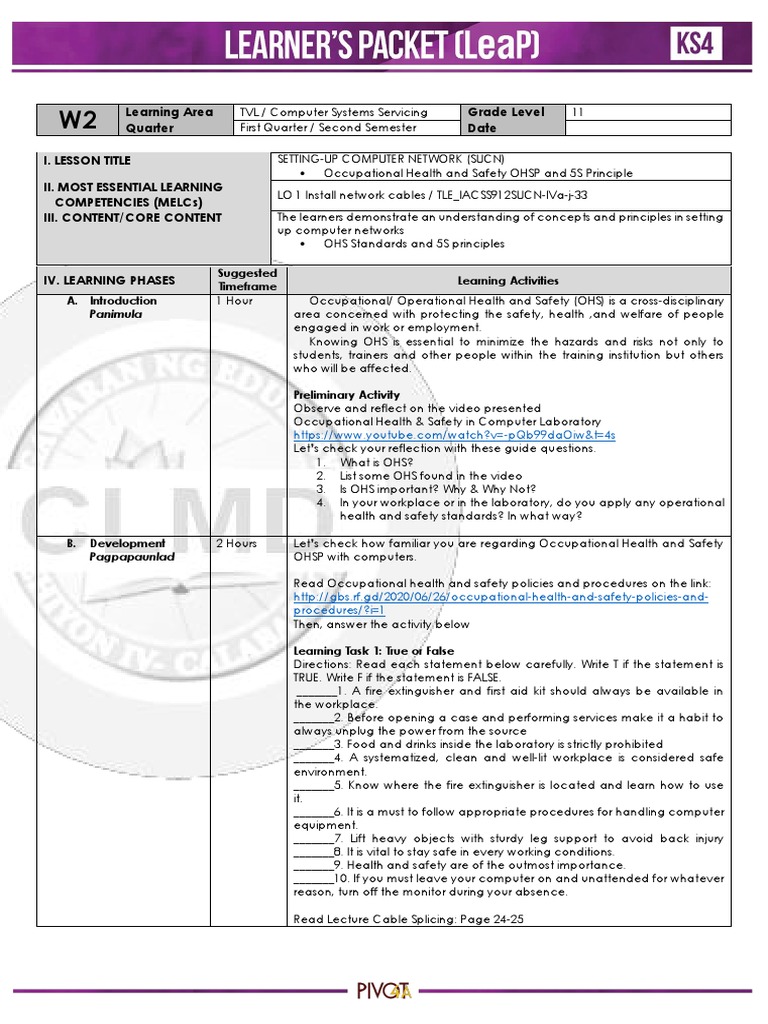 TLE11-ICT-Computer Systems Servicing-Q1 - Q2-W2-LeaP | PDF | Occupational Safety And Health ...