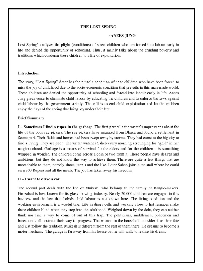 12 English - Lost Spring-Notes VL | PDF