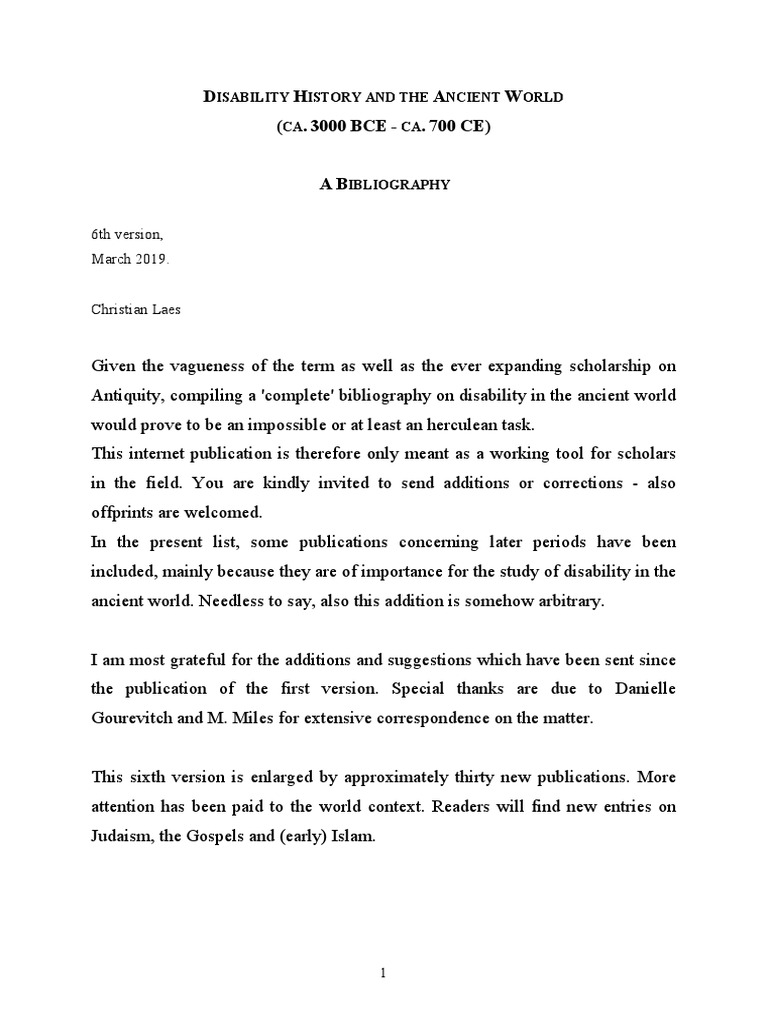 Disability in Antiquity: A Comprehensive Bibliography on Disability ...