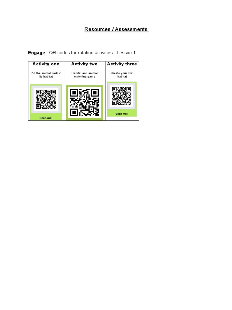 Resources / Assessments: Engage - QR Codes For Rotation Activities ...