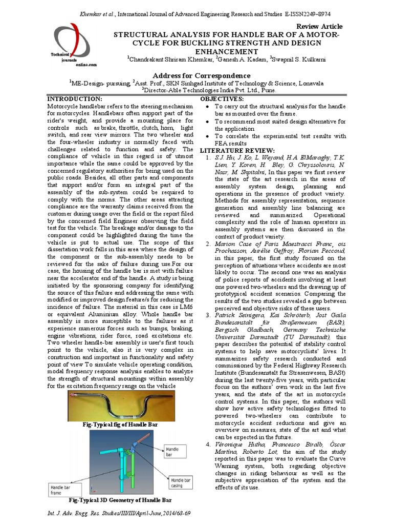 Structural Analysis For Handle Bar of A Motor-Cycle For Buckling ...