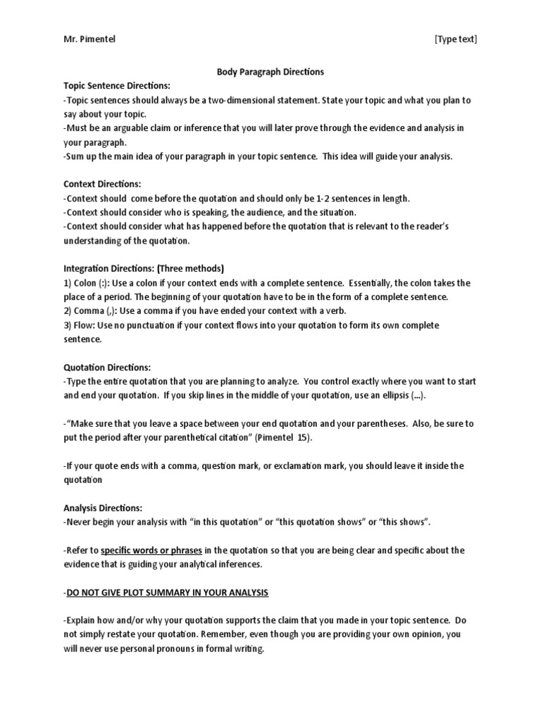 Body Paragraph Directions | PDF