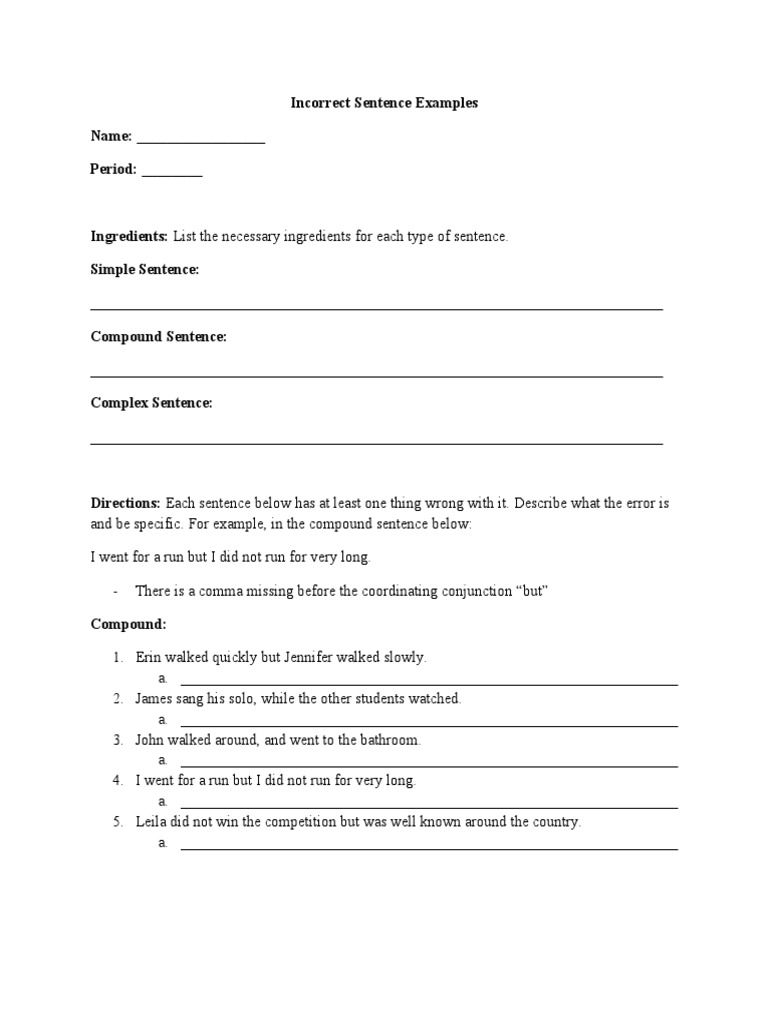 Incorrect Sentence Examples | PDF | English Grammar | Language Mechanics