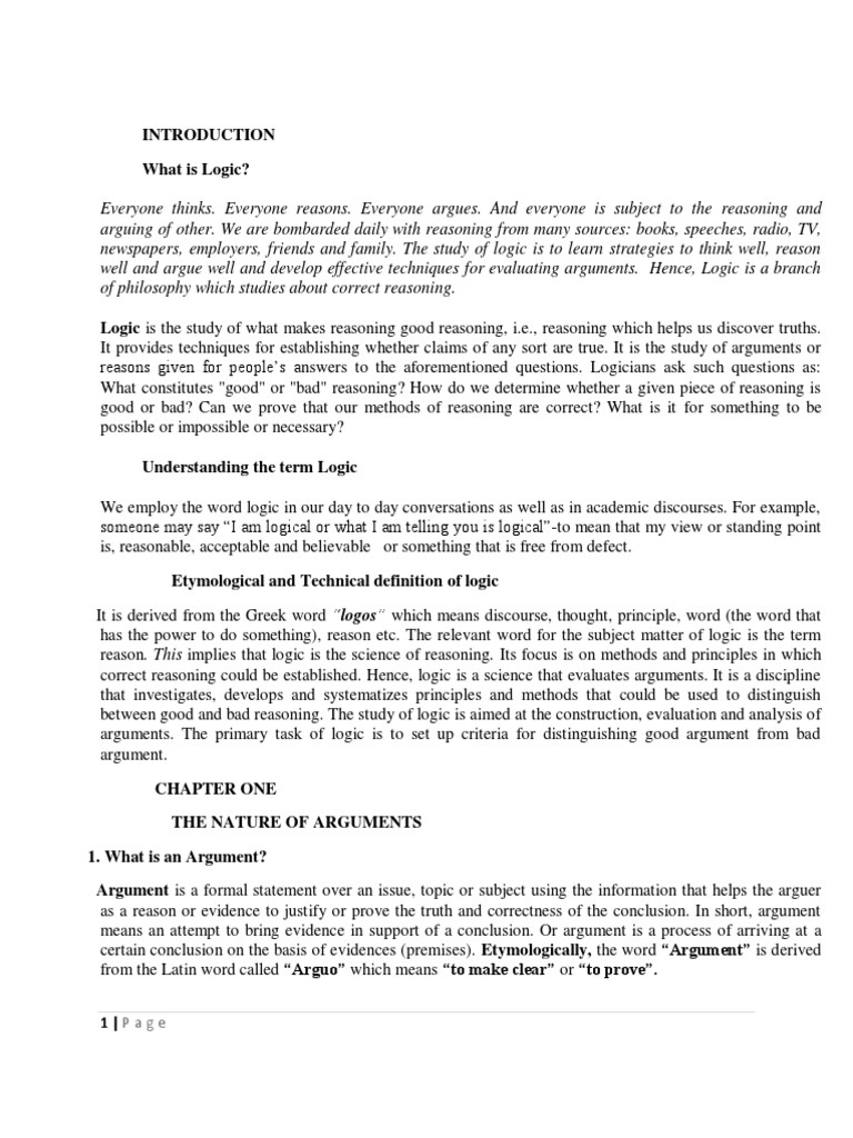 Logic Reading Material Pdf Argument Logical Consequence