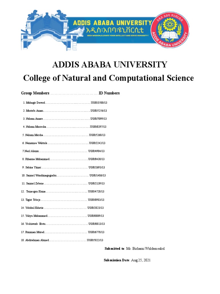 Addis Ababa University College of Natural and Computational Science ...