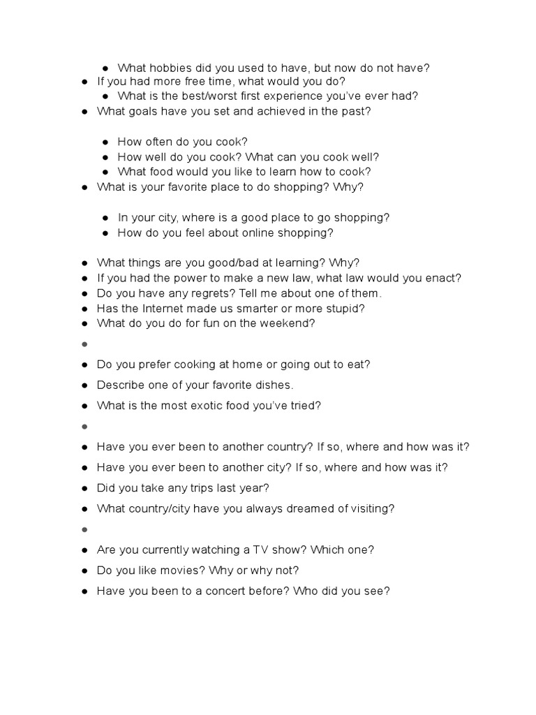 A2 Adult Speaking Questions | PDF