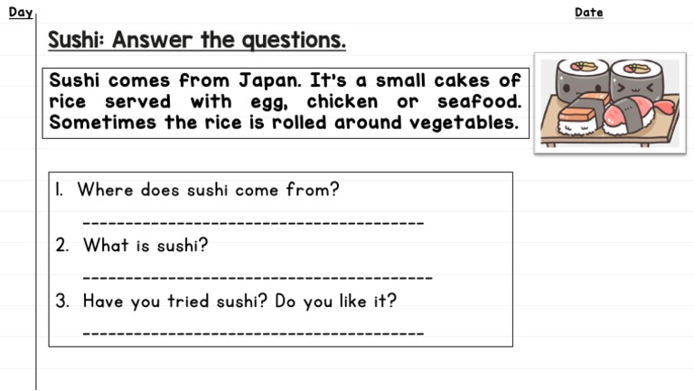 Street Food (Sushi Worksheet) | PDF