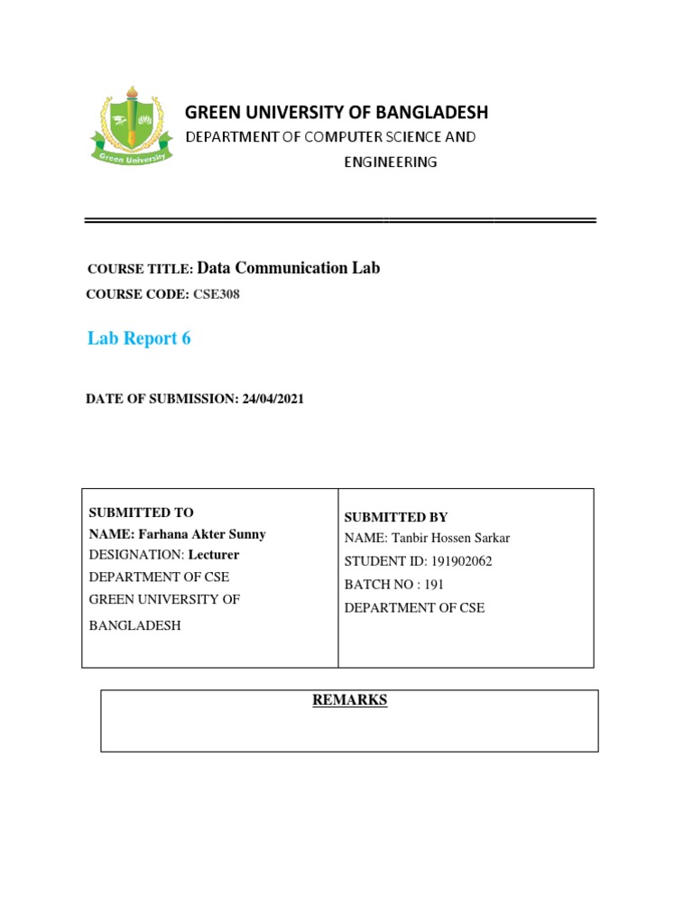Green University of Bangladesh: Lab Report 6 | PDF
