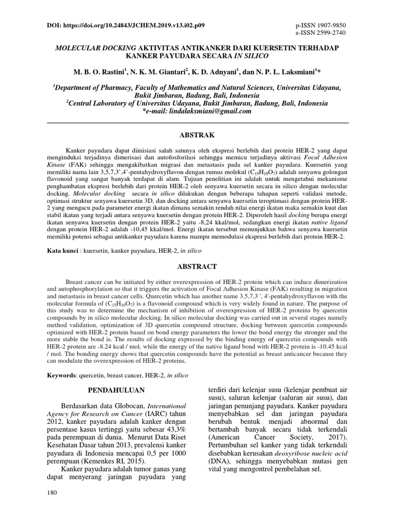 Metode Molecular Docking Kuersetin Vs HER-2 | PDF