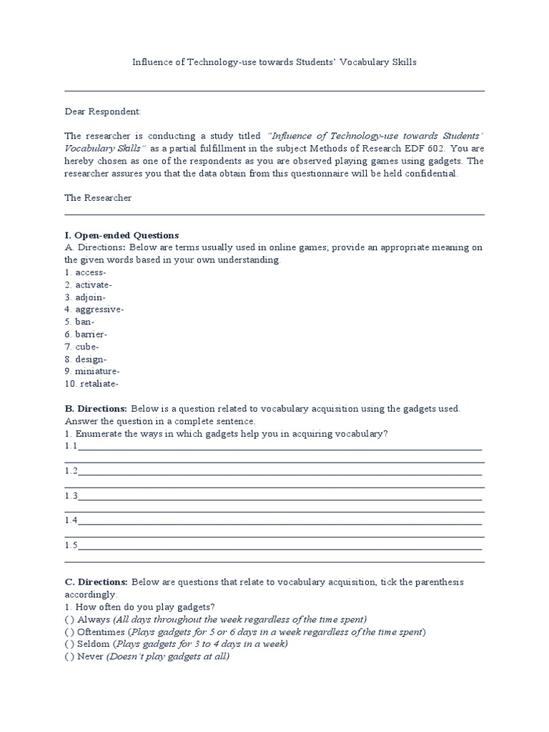 Technology's Impact on Vocabulary Skills | PDF | Vocabulary | Cognitive ...