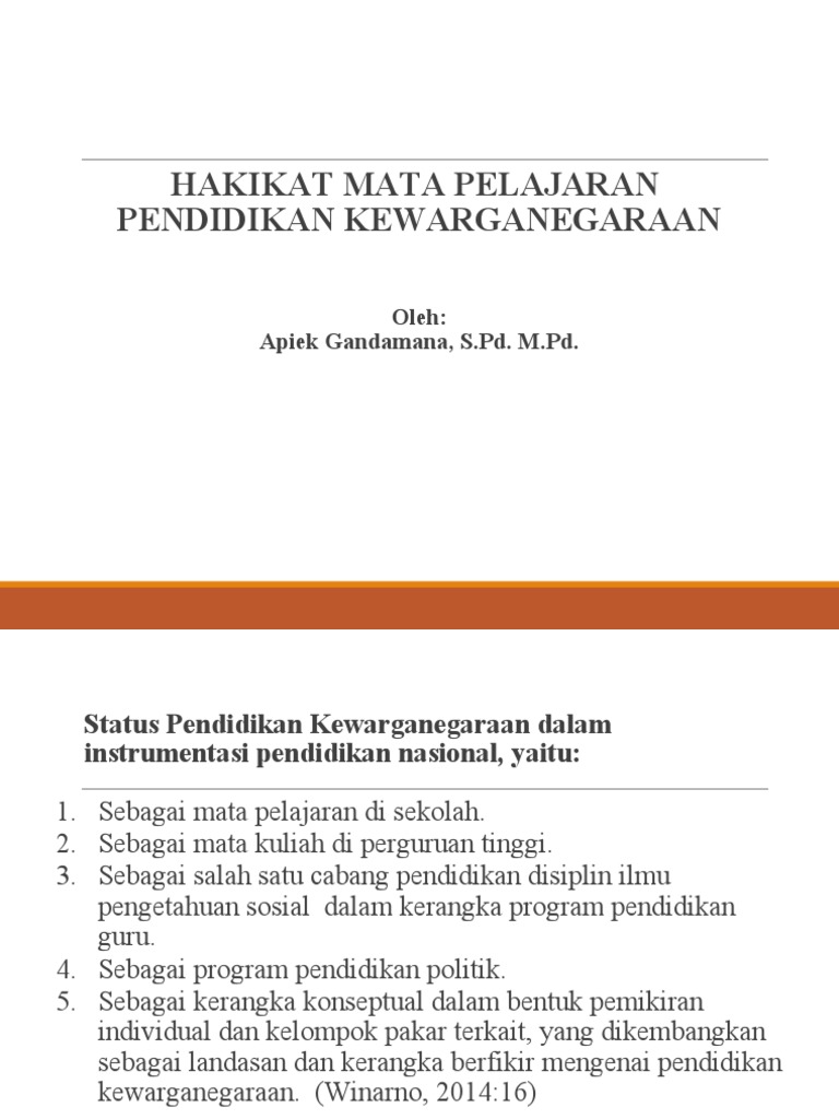 Hakikat Mata Pelajaran PKN SD | PDF
