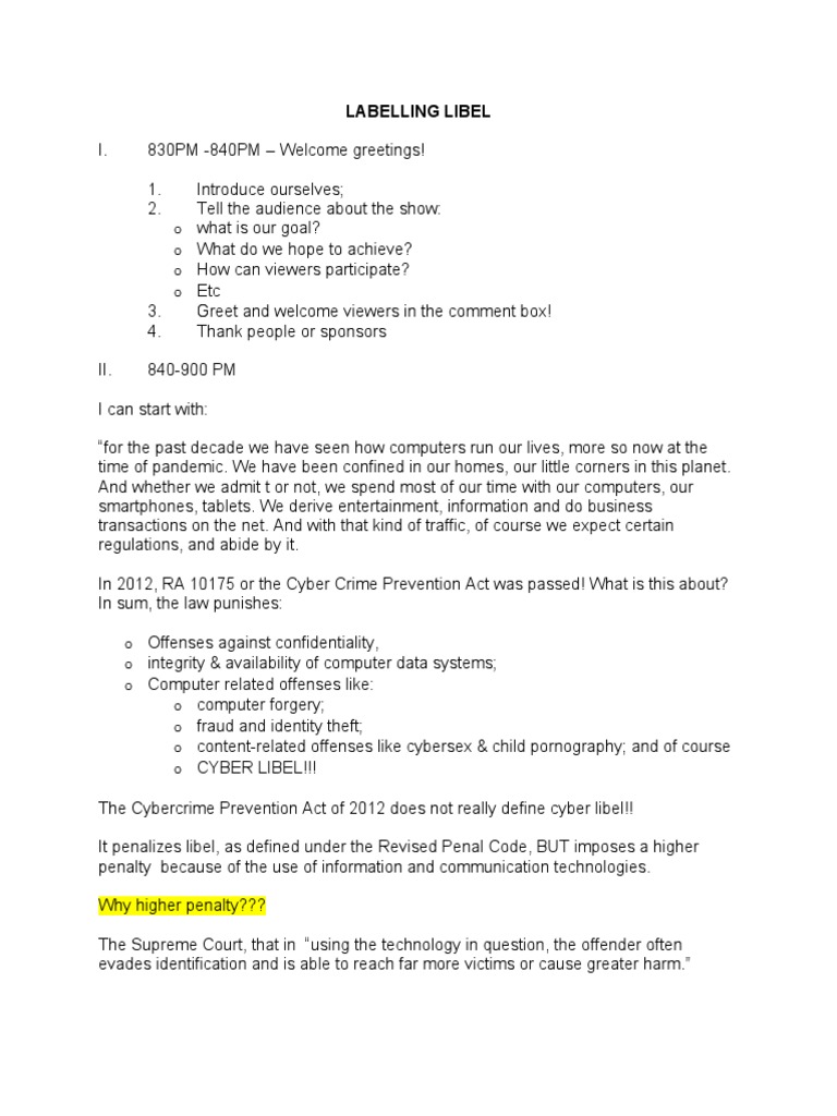 Labelling-Libel Revised Script 3 | PDF | Defamation | Misconduct