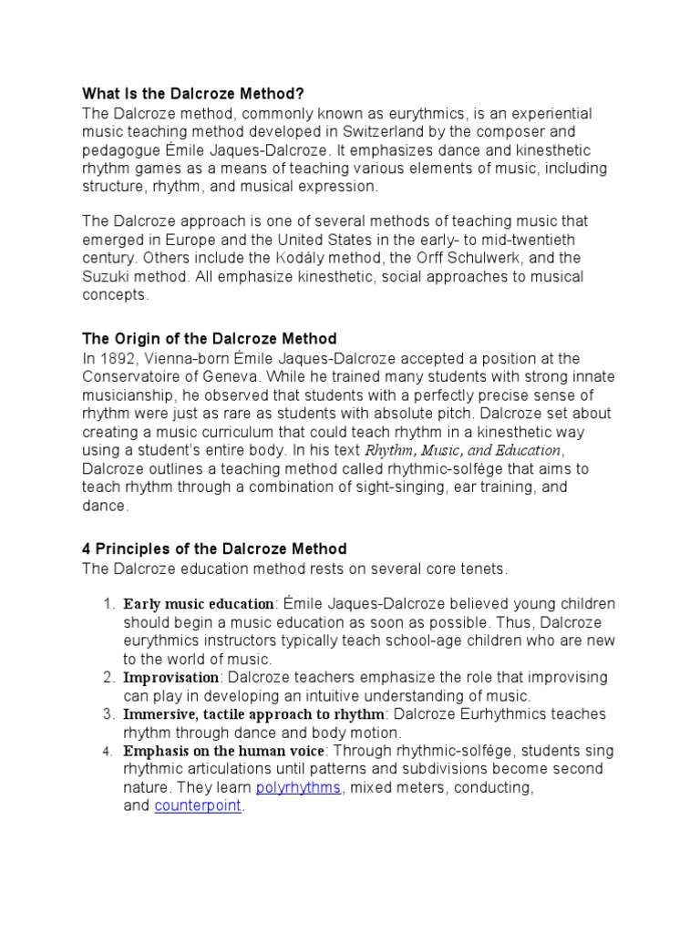 Dalcroze Method for Music Educators | PDF | Cognition | Sound