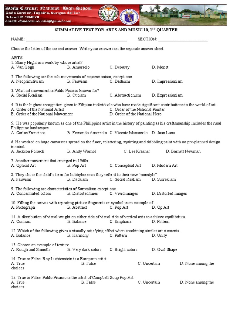 Summative Test For Arts and Music 10 | PDF | The Arts | Abstract Art