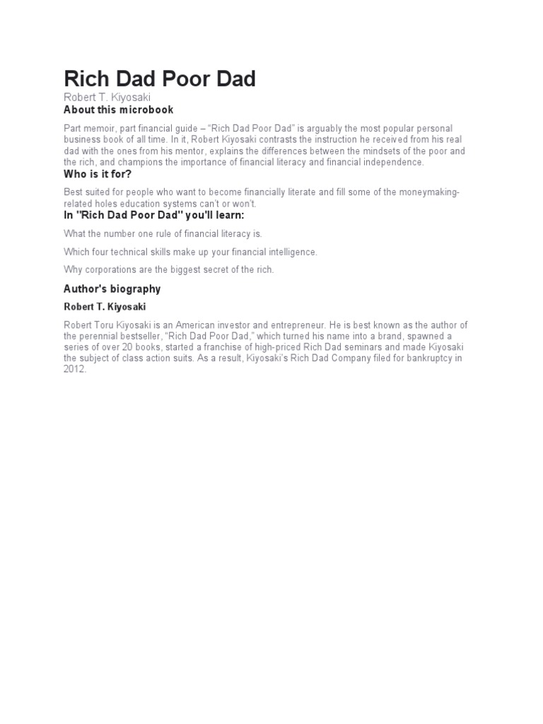 Rich Dad Poor Dad Summary | PDF | Rich Dad | Taxes