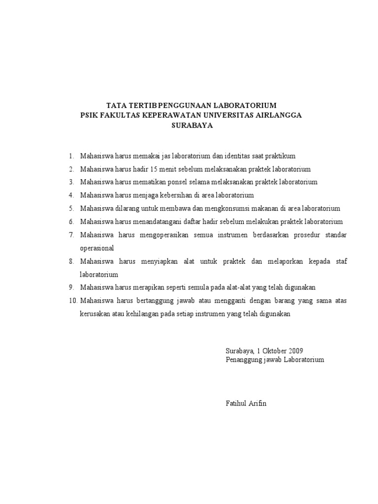 Tata Tertib Penggunaan Laboratorium New Pdf