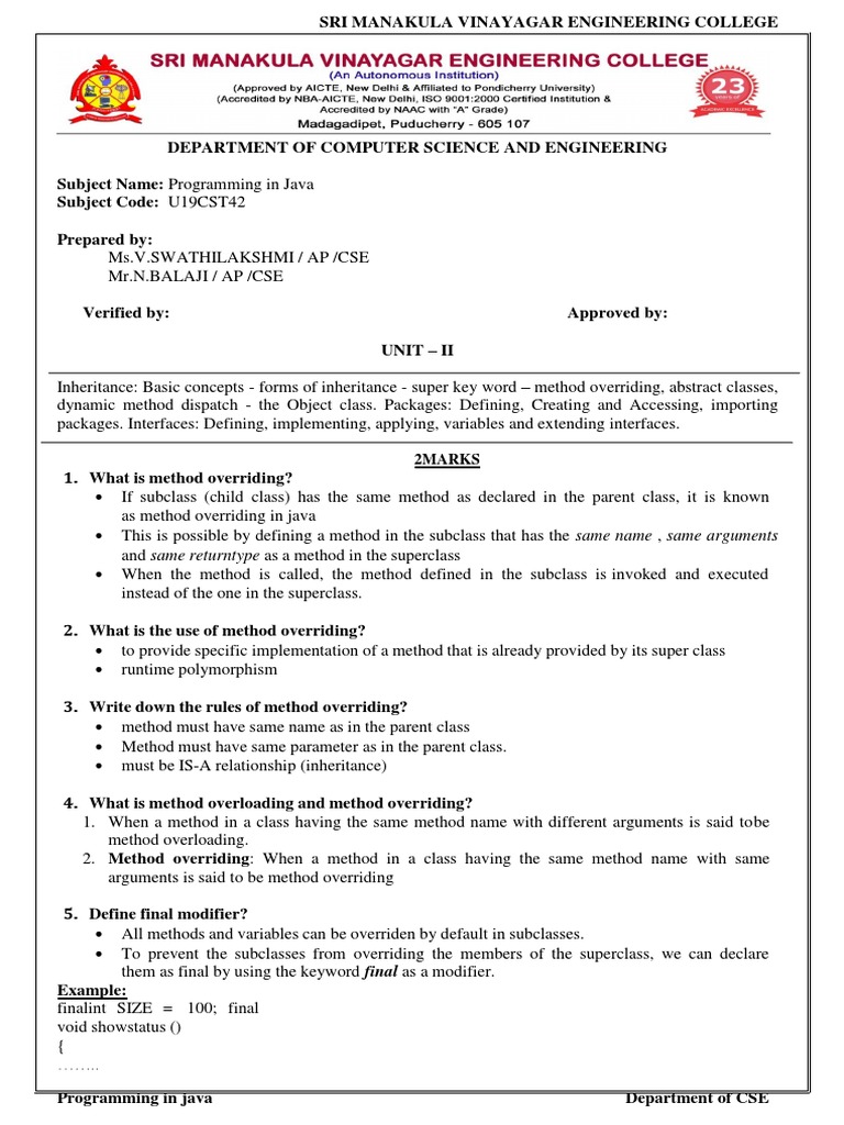 Unit Ii 4 Pdf Inheritance Object Oriented Programming Class Computer Programming