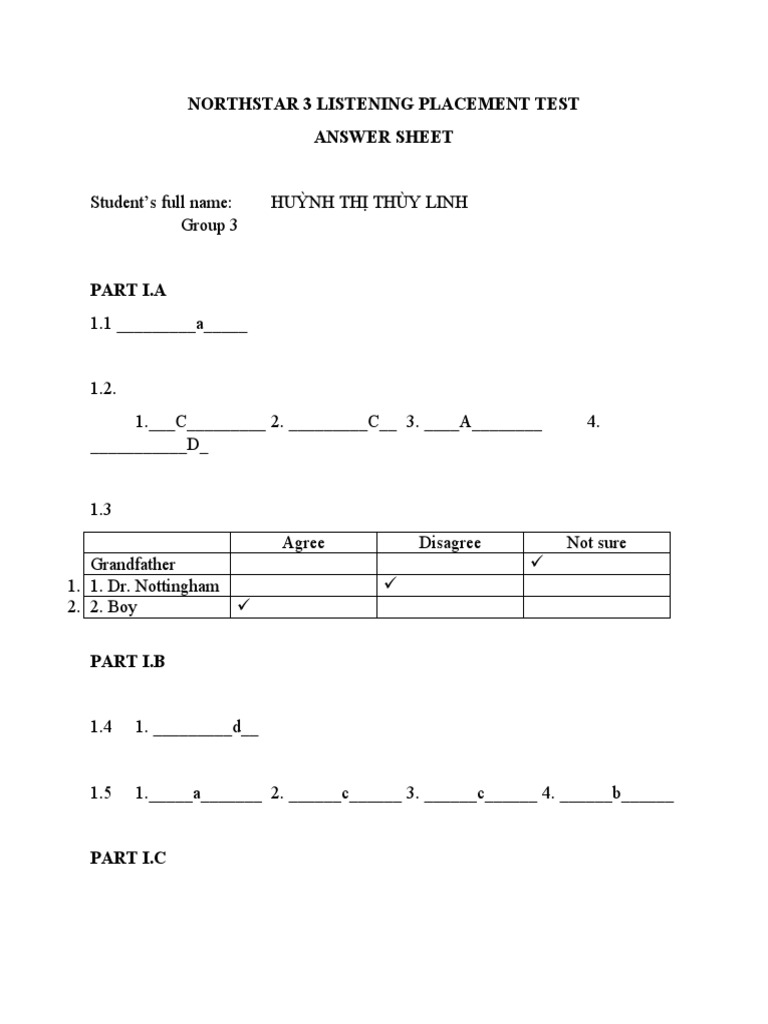 Northstar 3 Listening Test Answer Sheet | PDF