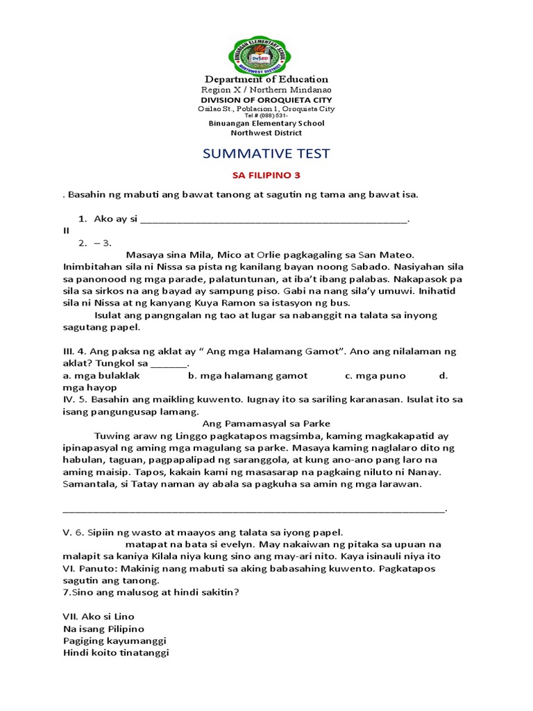 Summative Test | PDF