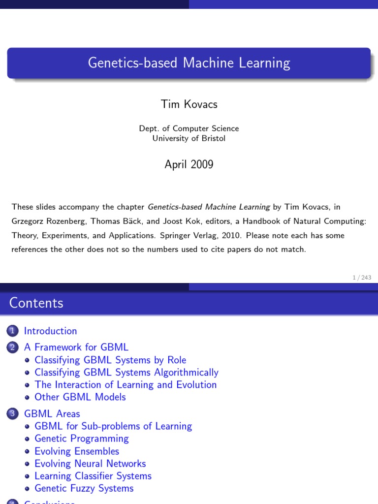 Genetics-Based Machine Learning: Tim Kovacs | PDF | Evolution | Mathematical Optimization