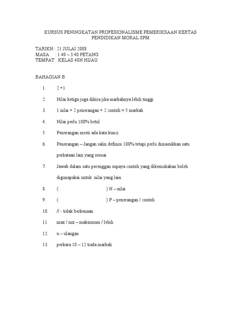 Kursus Peningkatan Profesionalisme Pemeriksaan Kertas Pendidikan Moral ...