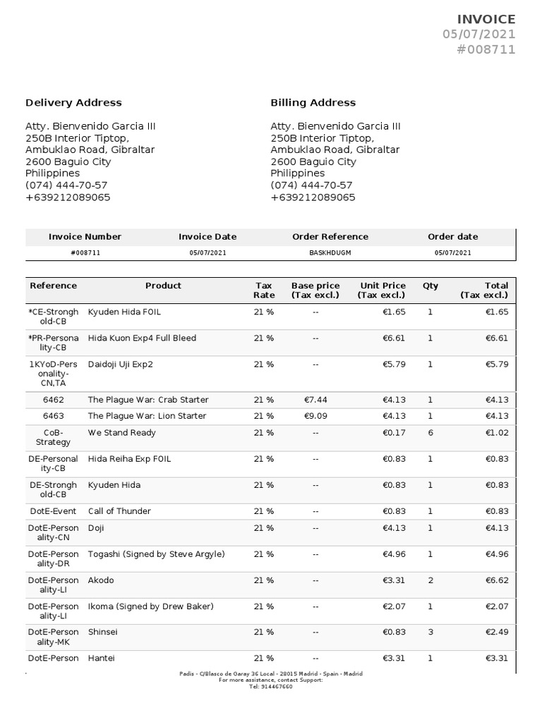 Delivery Address Billing Address: Invoice Number Invoice Date Order ...