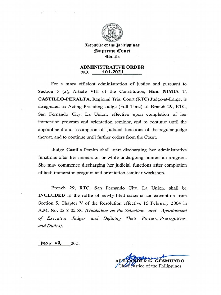 Administrative Order No. 101-2021 | PDF | Supreme Courts | Law Clerk