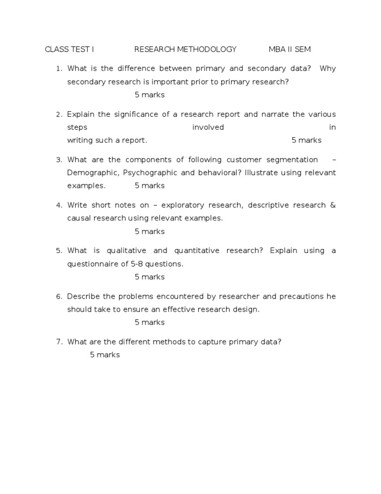 Research Methodology Class Test 1 | PDF | Career & Growth | Business