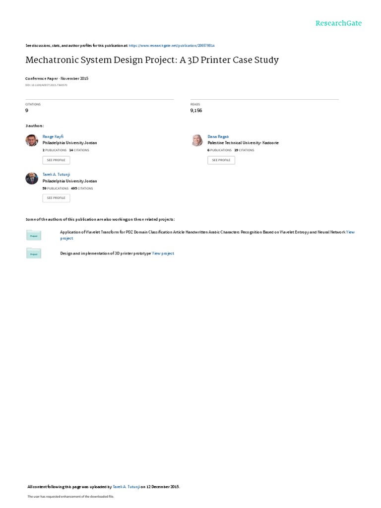 Mechatronic System Design Project: A 3D Printer Case Study: November ...