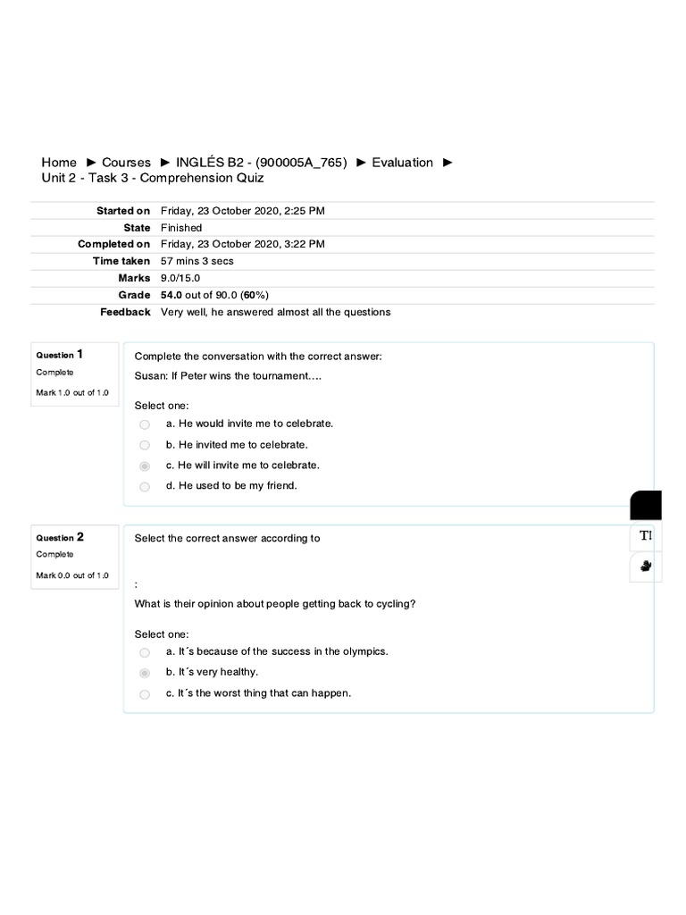 Unit 2 - Task 3 - Comprehension Quiz | PDF | Cakes | Tattoo