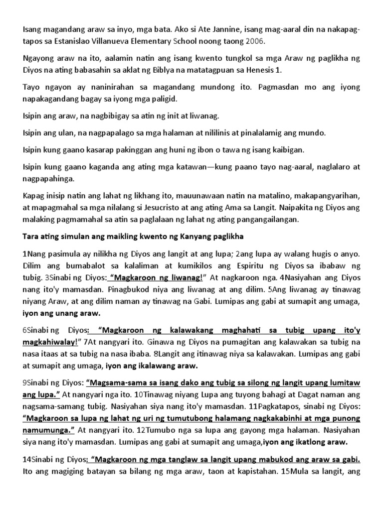 Kwento NG Paglikha | PDF