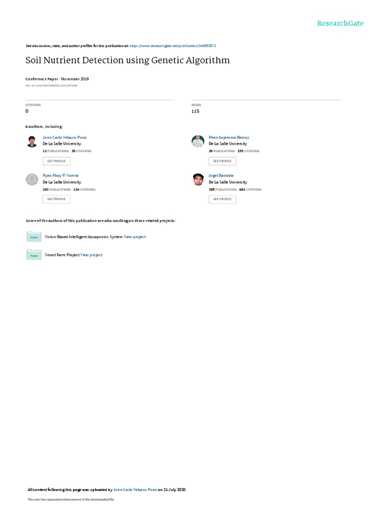 Soil Nutrient Detection Using Genetic Algorithm: November 2019 | PDF | Fertilizer | Soil