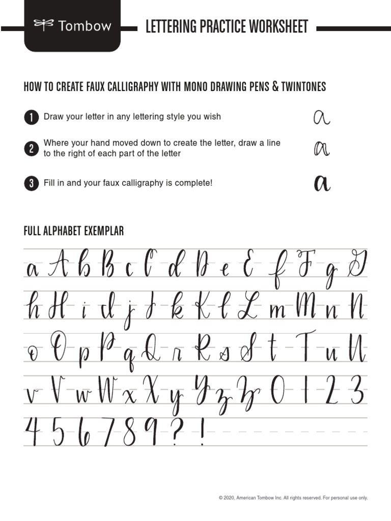 Tombow Lettering Worksheet Faux Calligraphy | PDF