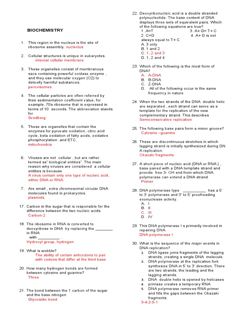 Biochemistry PINK PACOP | PDF | Dna | Dna Replication