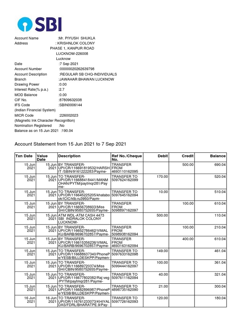 Account Statement From 15 Jun 2021 To 7 Sep 2021 Txn Date Value Date Description Ref No Cheque