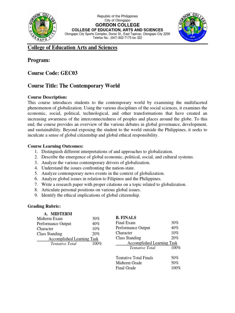 College of Education Arts and Sciences Program: Course Code: GEC03 ...